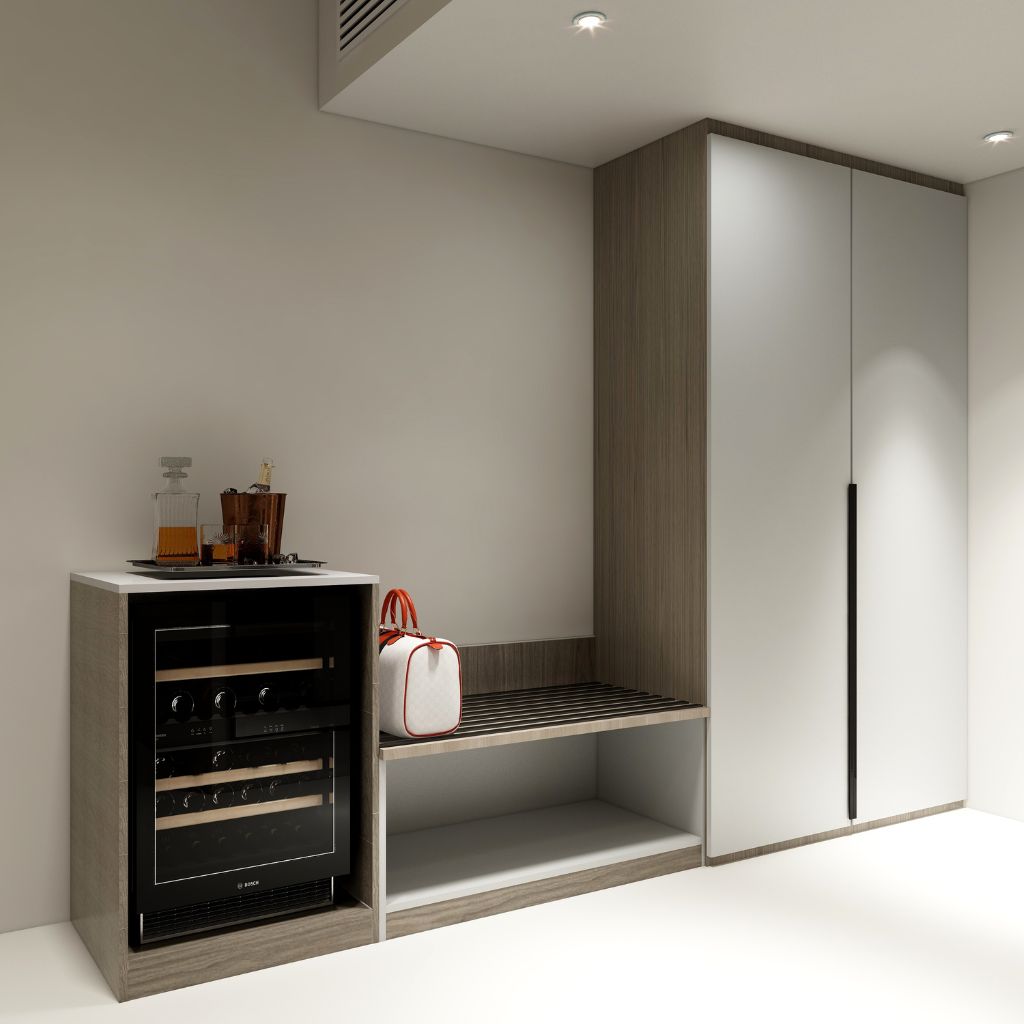 Combo Unit Wardrobe with Luggage Rack and Fridge