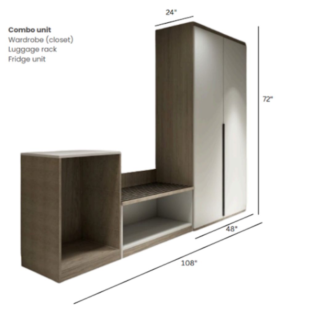 Combo Unit Wardrobe with Luggage Rack and Fridge